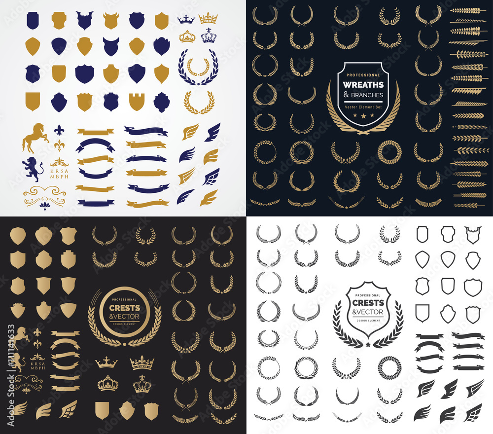 Crests logo element set.Heraldic logo,shield logo element,vintage ...
