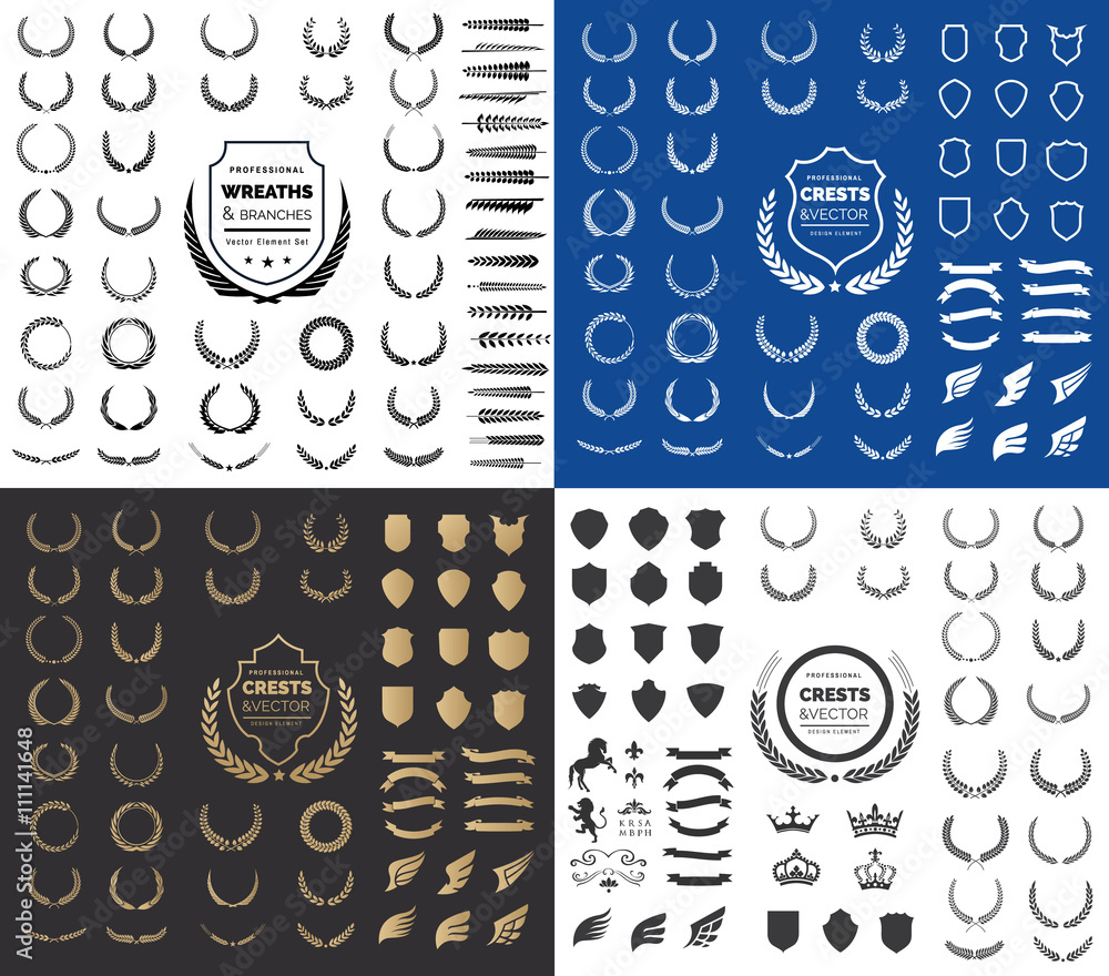 Crests logo element set.Heraldic logo,shield logo element,vintage ...