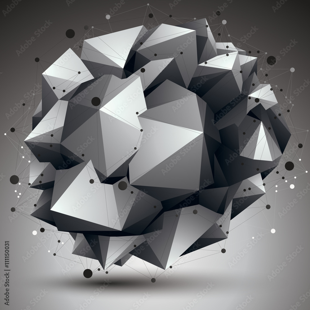 Complicated abstract grayscale 3D shape, vector digital lattice Stock ...