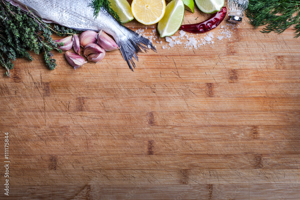 Food background with fish and species Stock Photo | Adobe Stock