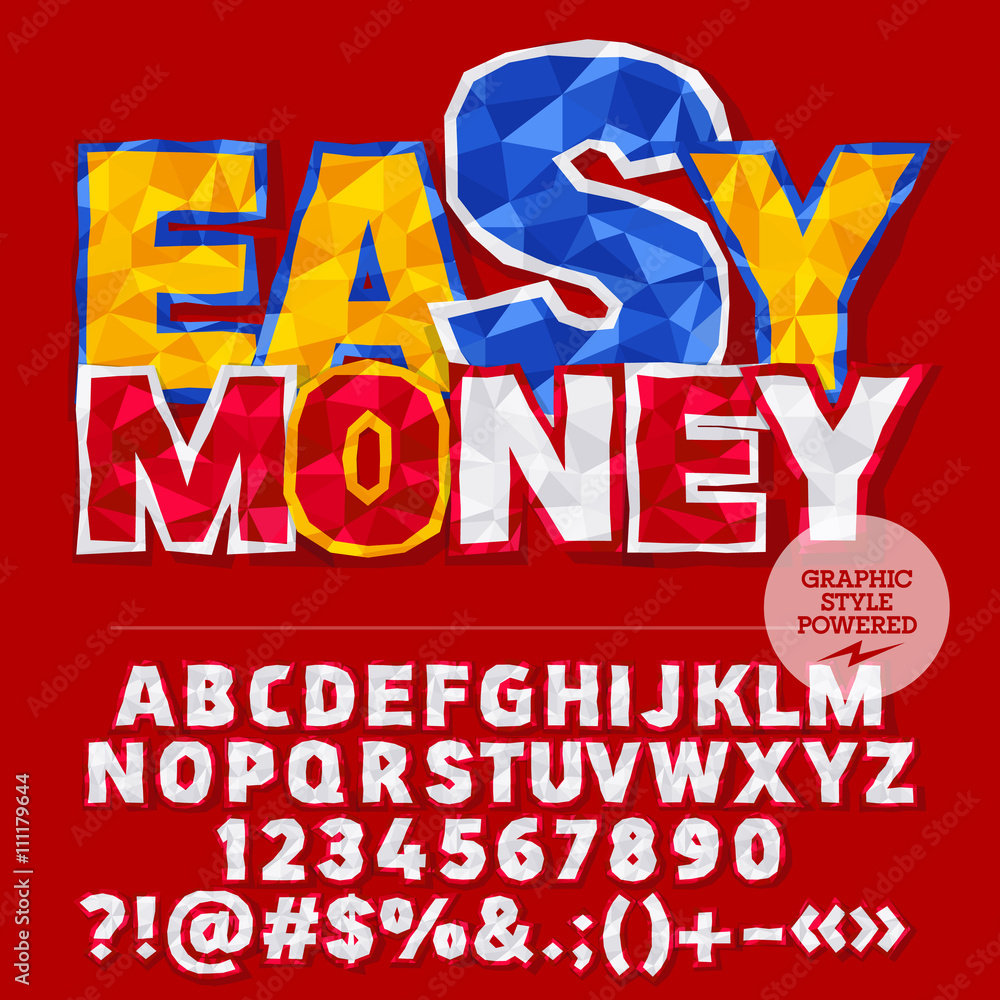 Vector colorful crumpled paper alphabet letters, numbers and ...