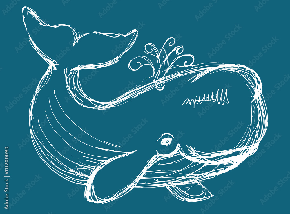 The whale drawing. Hand drawn illustration with whale. Animal in the ...