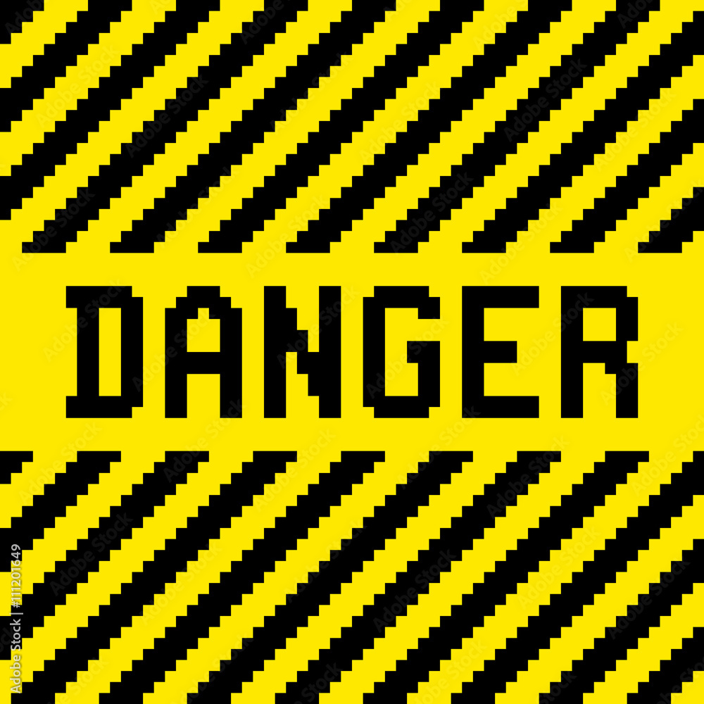 Pixel Danger Sign with Black and Yellow Warning Stripes. EPS8 Vector ...