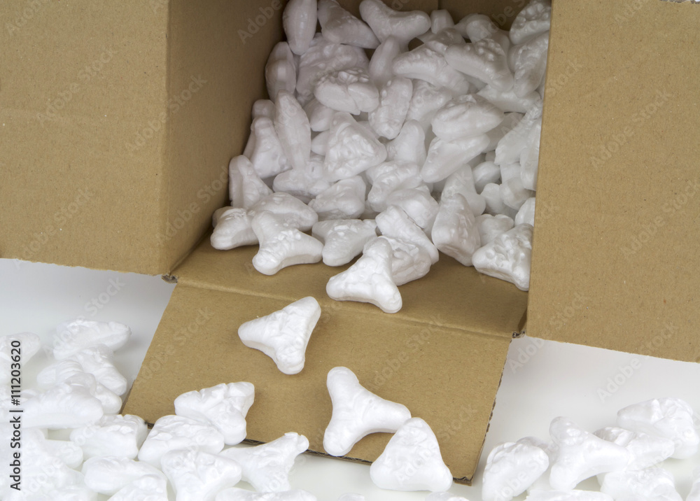 Styrofoam peanuts for the protection of fragile packages Stock Photo ...