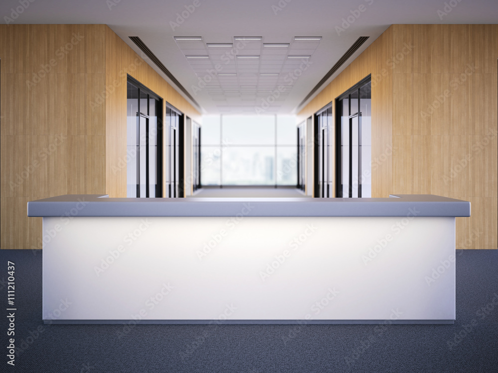 Office lobby with a reception desk. 3d rendering Stock Illustration ...