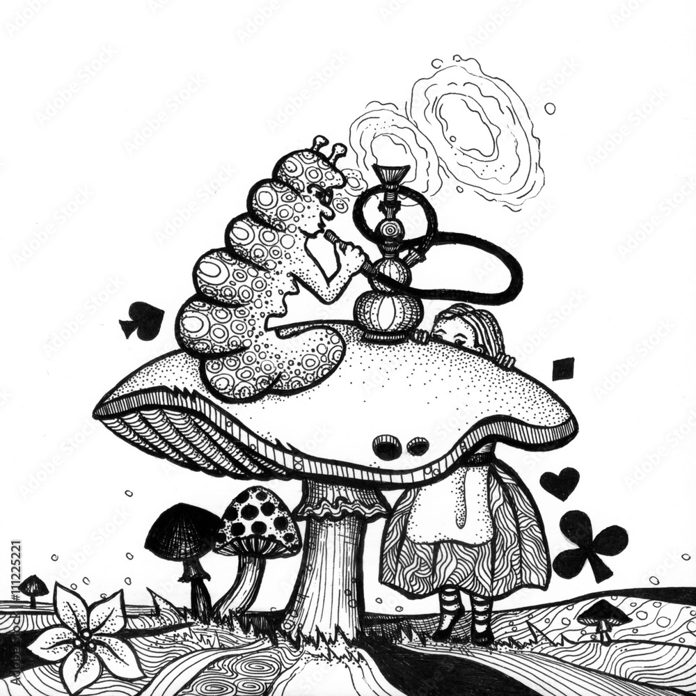 the alice in wonderland story hand drawn outline with texture isolated ...