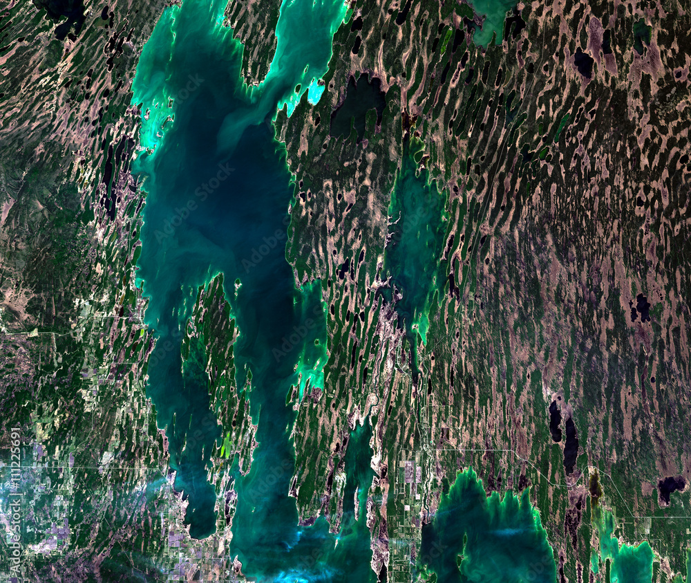 Winnipegosis lake from Landsat satellite. Elements of this image ...