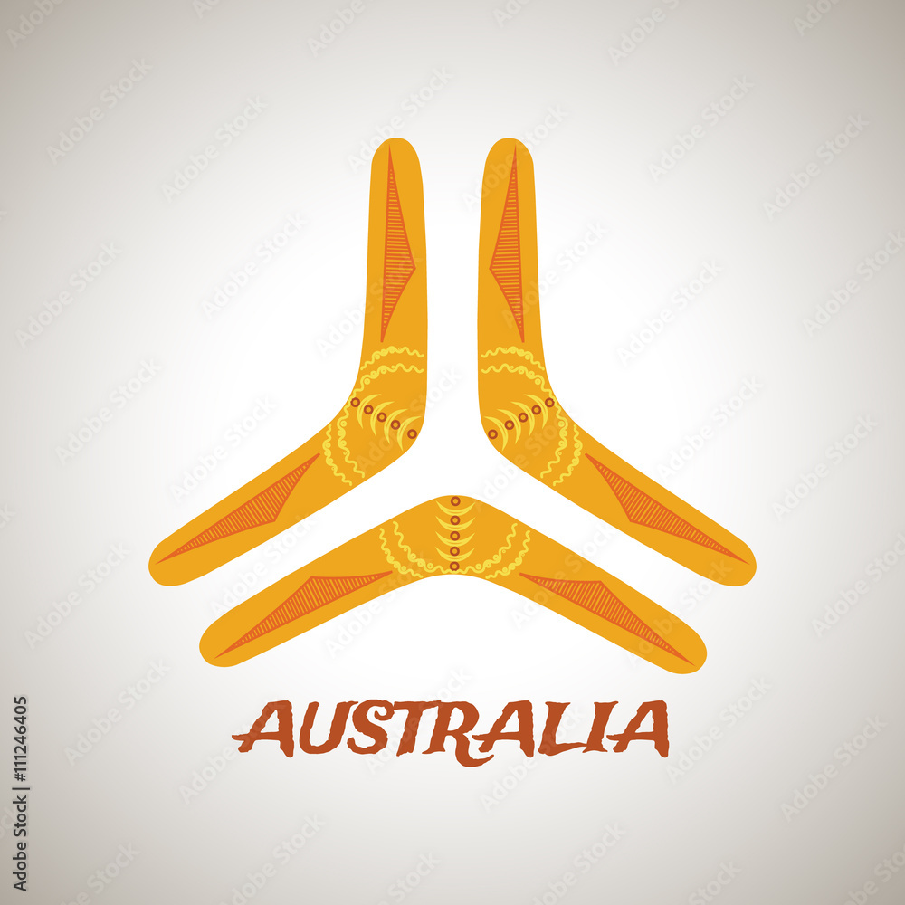 Boomerang icon with Australian aboriginal ornament. Logo. Vector ...