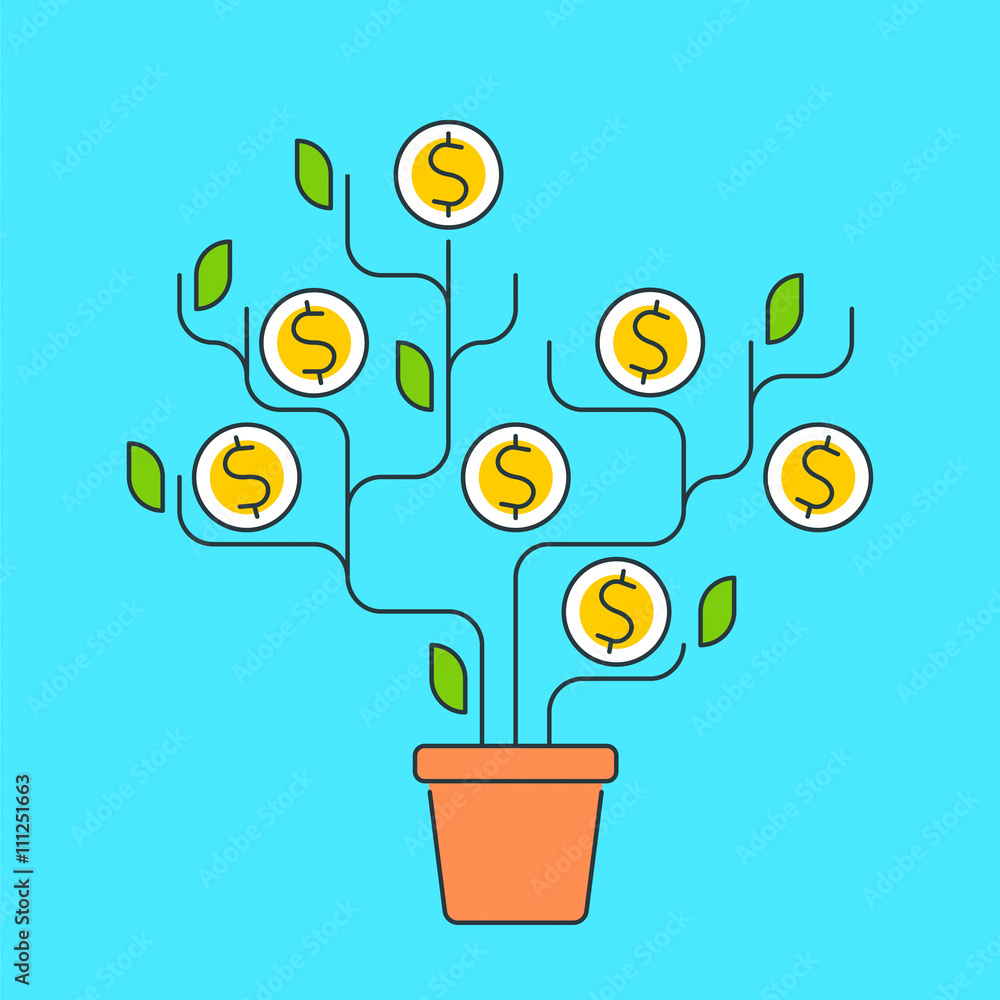 Vetor de Vector flat line illustration of money tree represent growth ...