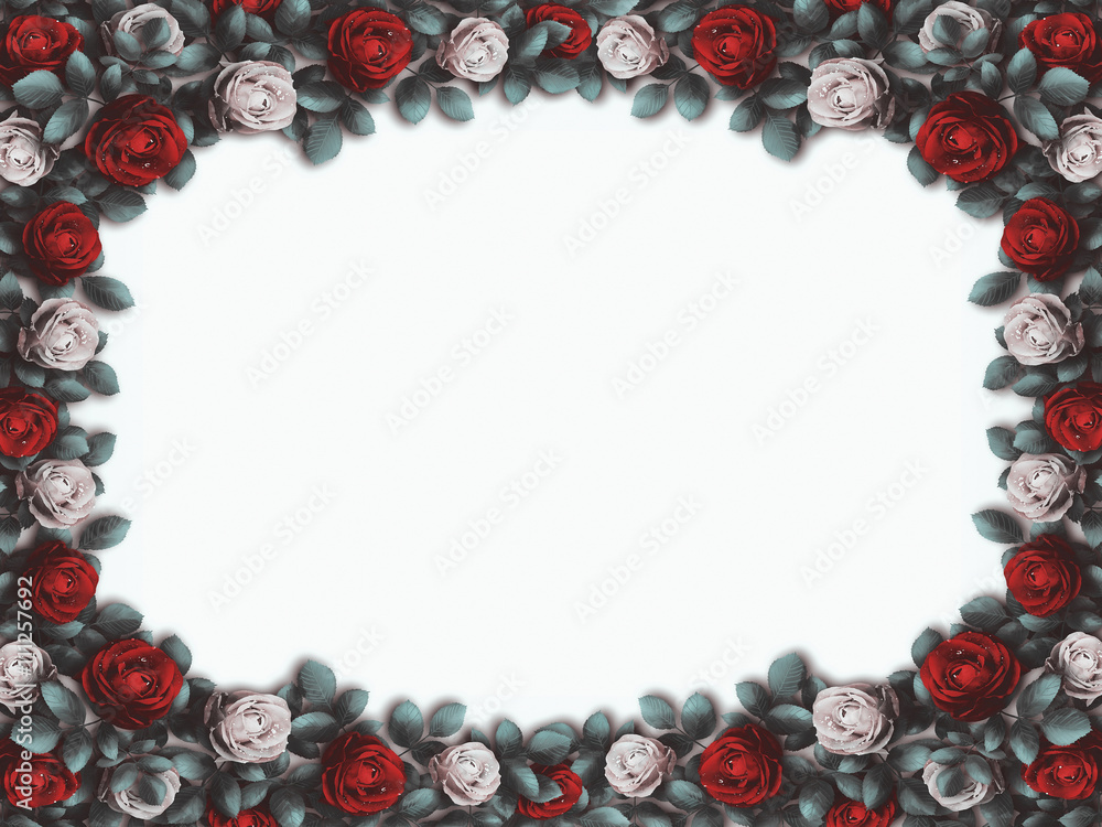 Alice in Wonderland. Red roses and white roses on white background ...