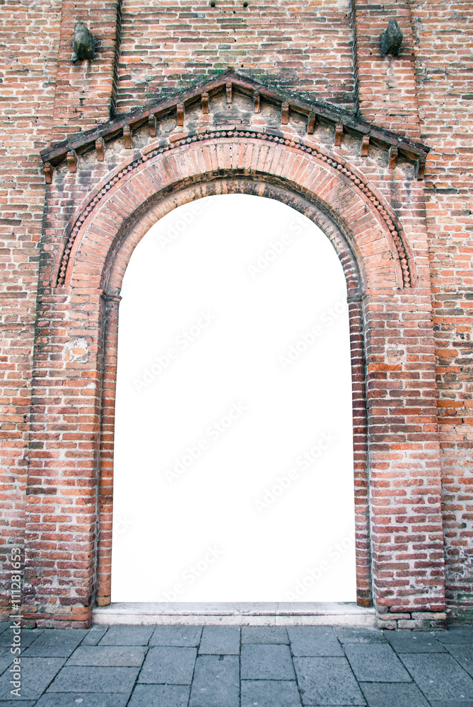 Arched entrance of a medieval church suitable as a frame. Stock Photo ...