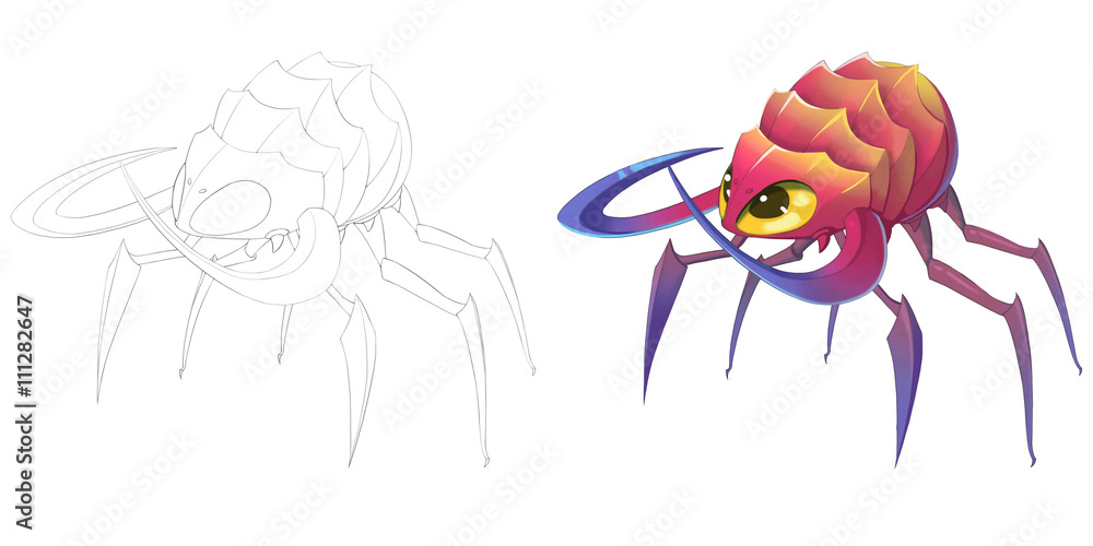 Coloring Book and Monster Creature Character Design Set 23: Spider ...