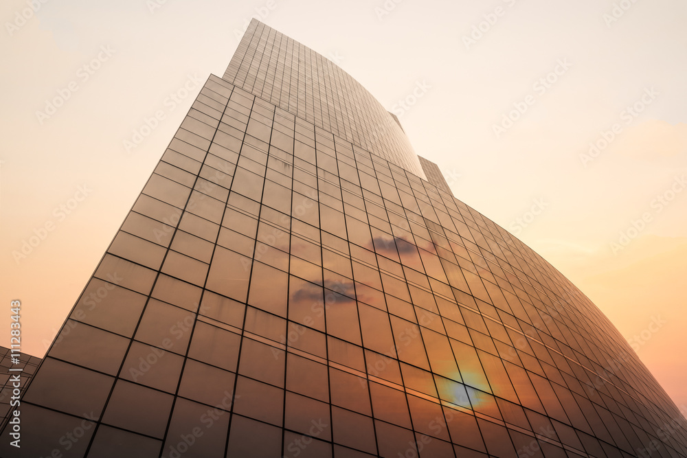 Office building with reflection of sunset Stock Photo | Adobe Stock