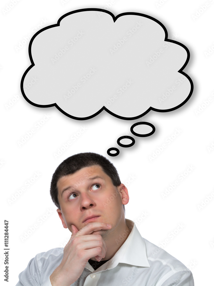 Thinking man with empty thought bubble Stock Photo | Adobe Stock