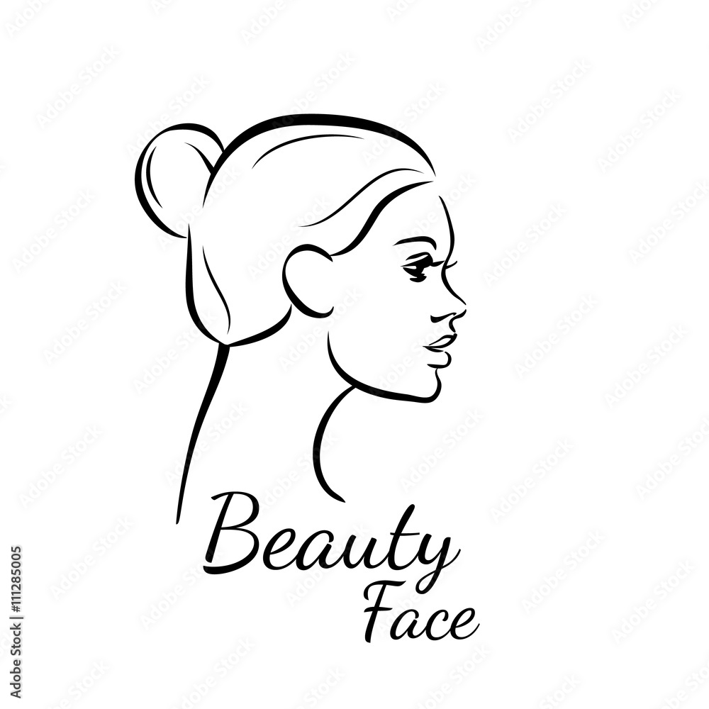 beautiful woman face profile line drawing isolated on white background ...