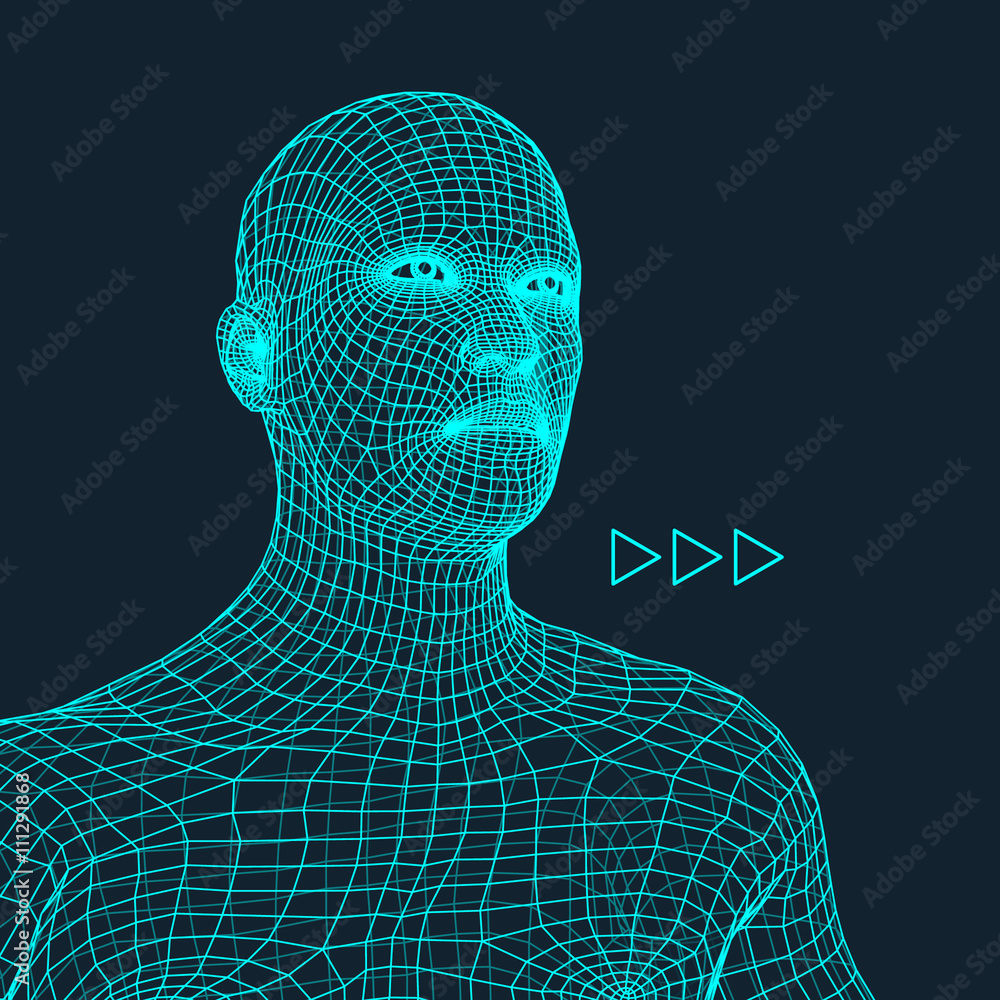Head of the Person from a 3d Grid. Human Head Wire Model. Human Polygon ...