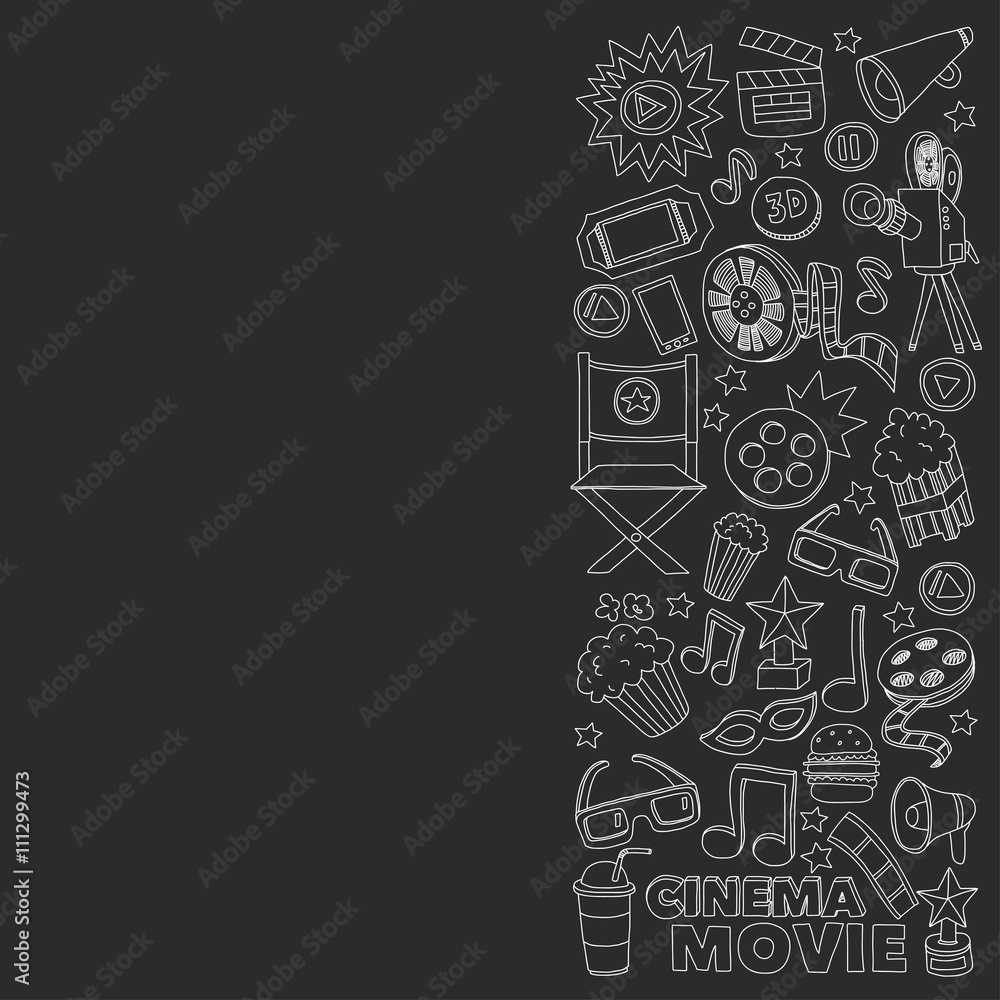 Cinema icons set. Cinema pattern. Cinema icons. Cinema background ...