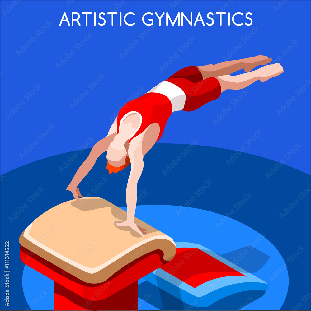 Artistic Gymnastics Vault Summer Games Icon Set.3D Isometric Gymnast ...