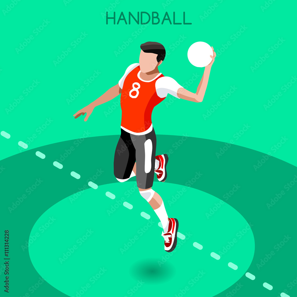 Handball Summer Games Icon Set.3D Isometric Athlete.Sporting ...
