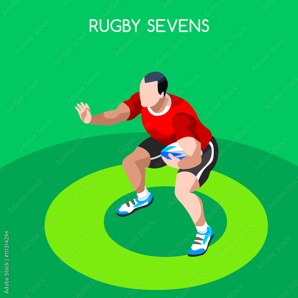 Rugby Sevens Summer Games Icon Set.3D Isometric Player Athlete.Sporting ...