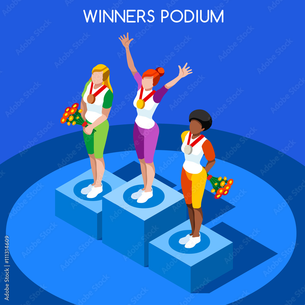 Winner Podium Summer Games Icon Set.Speed Concept.3D Isometric Athlete ...