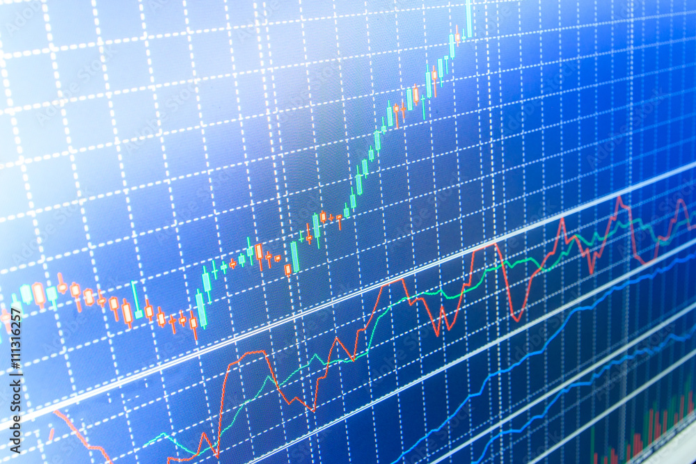 Stock market quotes on display. Stock exchange graph. Macro close-up ...