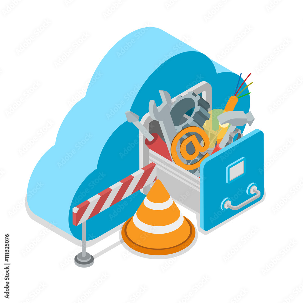 Cloud service under construction. Cloud shape drawer wrench screwdriver ...