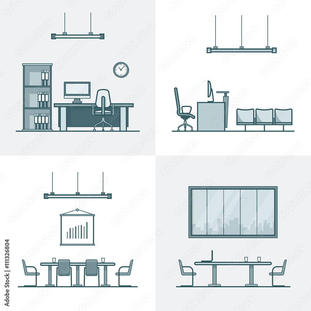 Office meeting conference room cabinet table chair interior indoor set ...