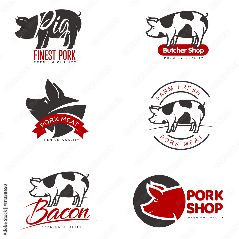 set of logos with a pig, vector simple illustration isolated on white ...