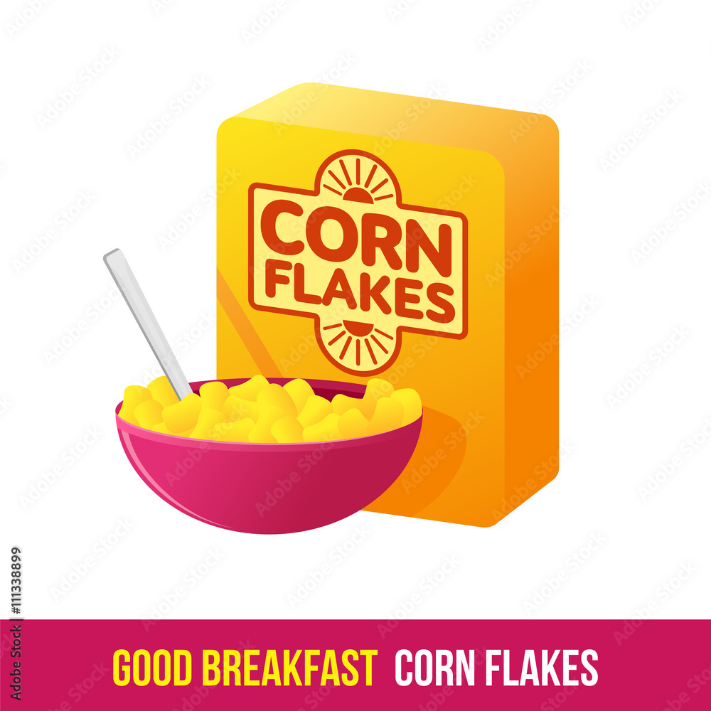 Vector flat icon packing box cereal and a bowl of cereal and milk ...