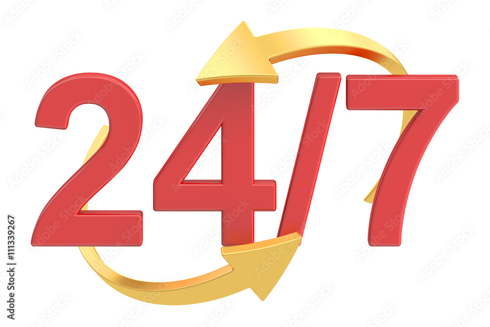 24/7 concept, 3D rendering Stock Illustration | Adobe Stock