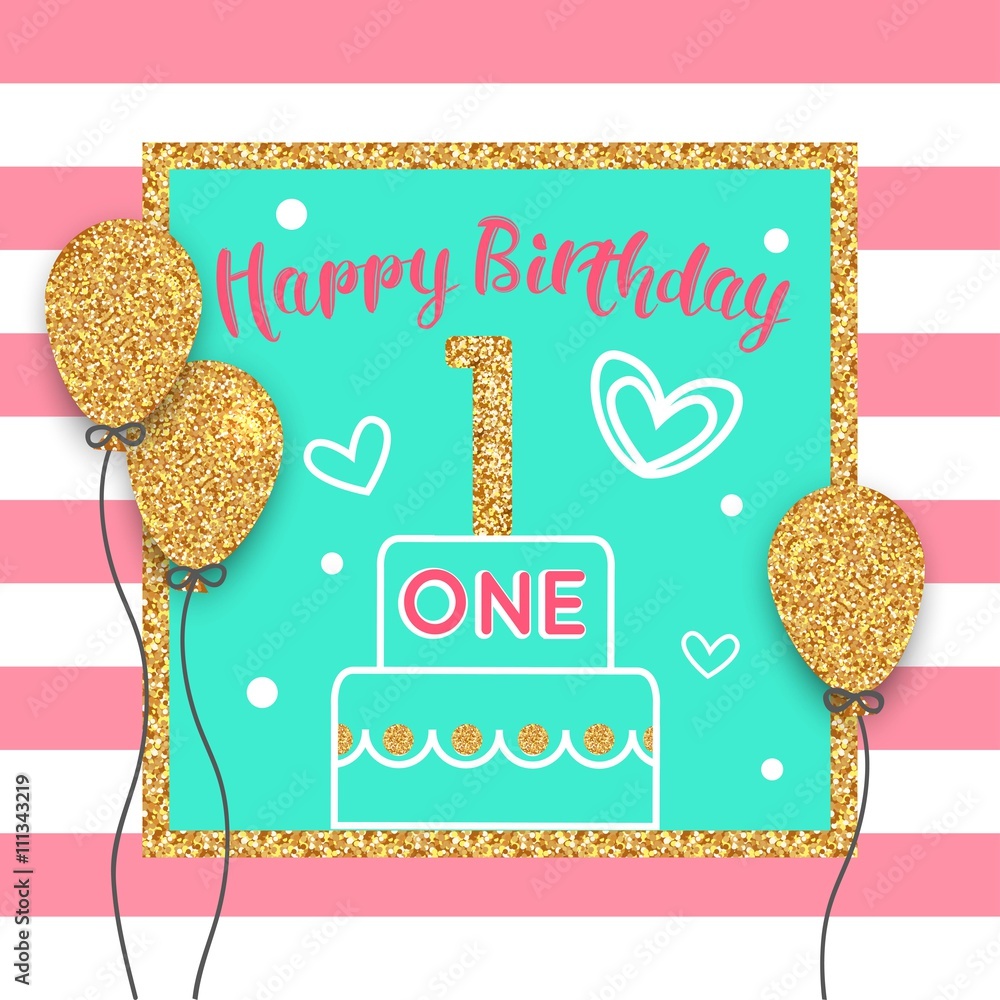 First Birthday Greeting Card 1st Birthday Card With Gold Balloon