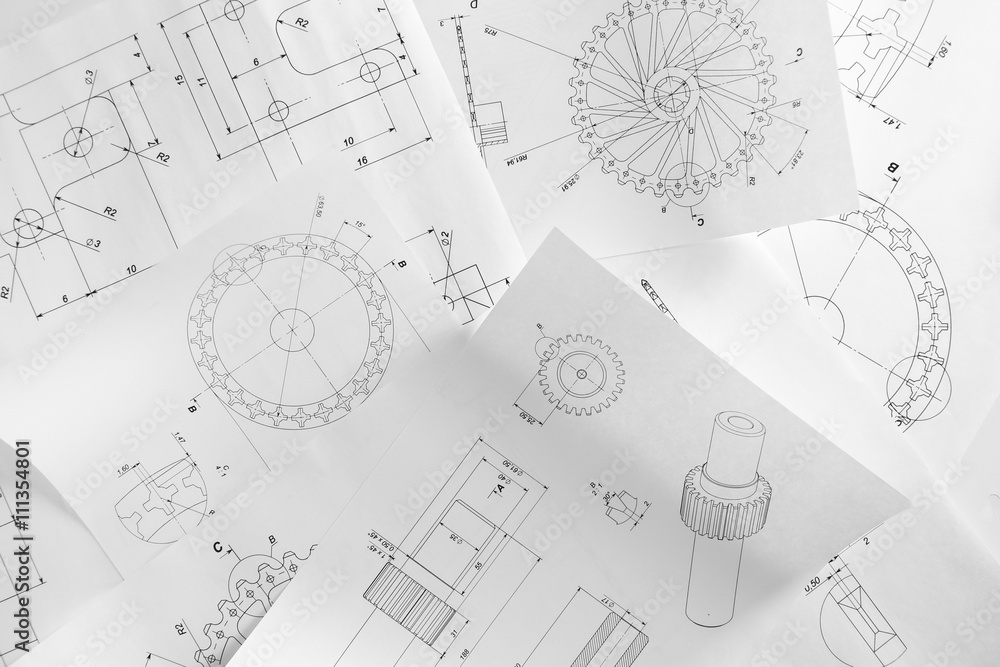 Set of engineering drawings, top view Stock Photo | Adobe Stock