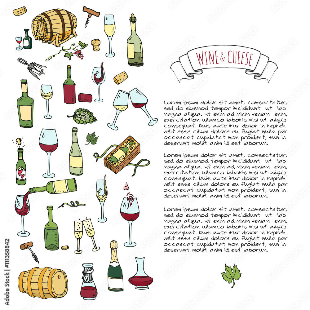 Hand Drawn Wine Set Icons Vector Illustration Sketchy Wine Tasting