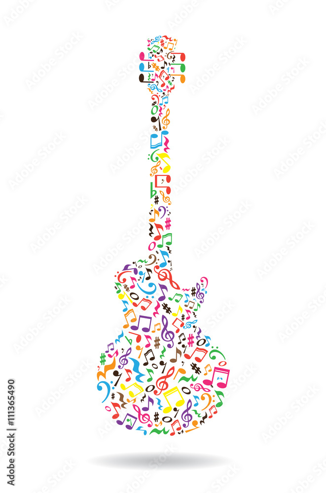 Music note guitar. Electric guitar made of music notes. Colorful notes ...