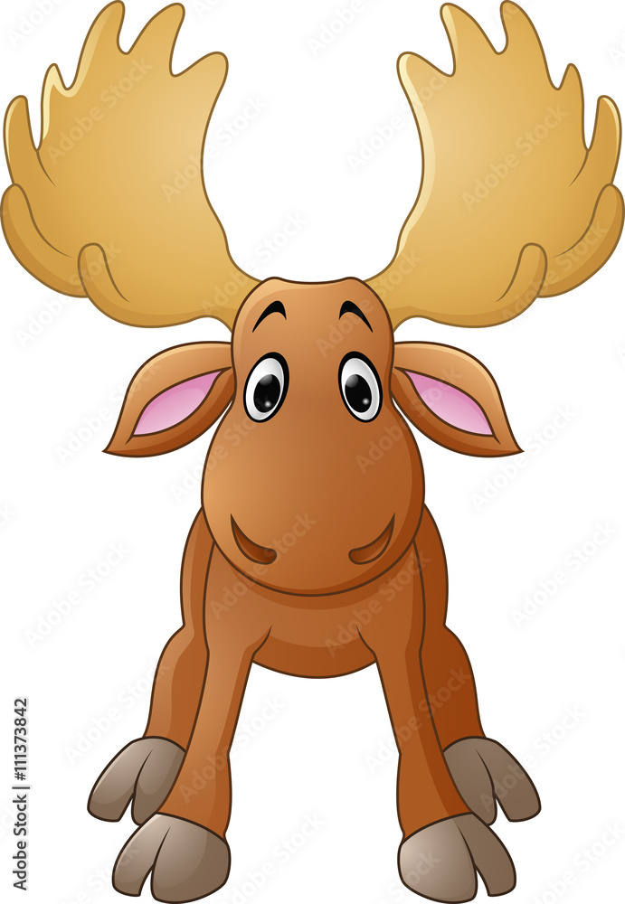 Cartoon happy moose with big horns Stock Vector | Adobe Stock