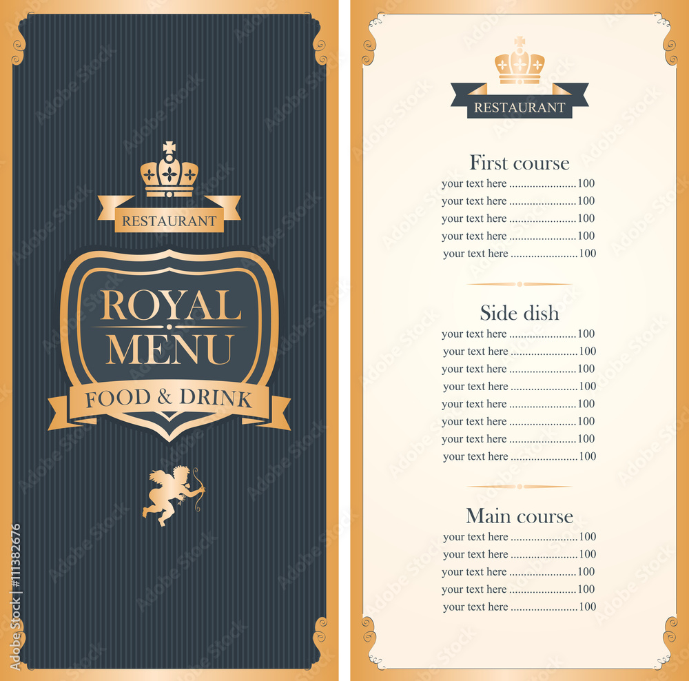 royal menu for a cafe or restaurant and Price with gold crown Stock ...