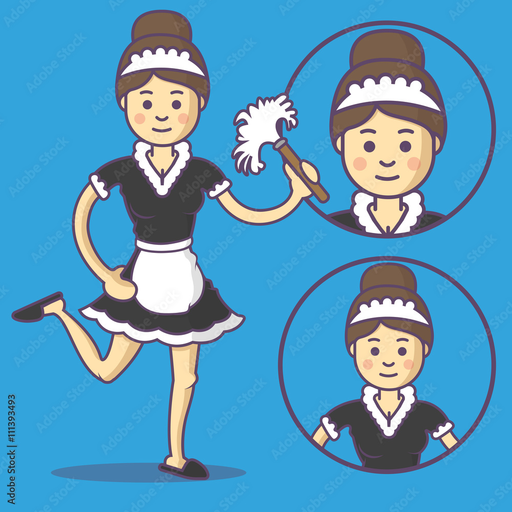Maid in apron and slippers, and with duster. Vector maid emoji. Maid ...
