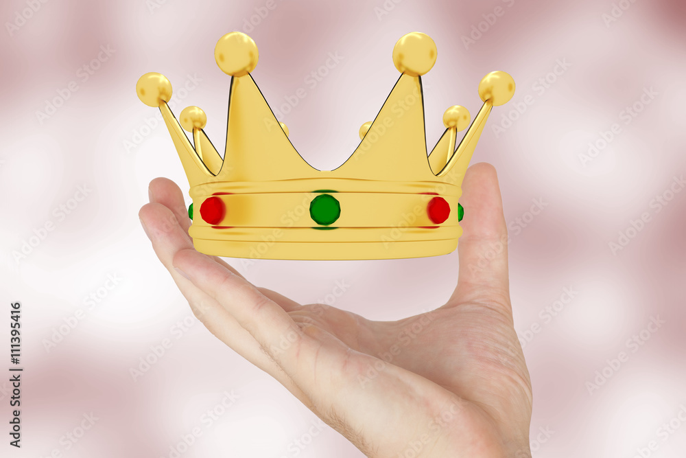 Hand holding golden crown, 3D Illustration Stock Illustration | Adobe Stock