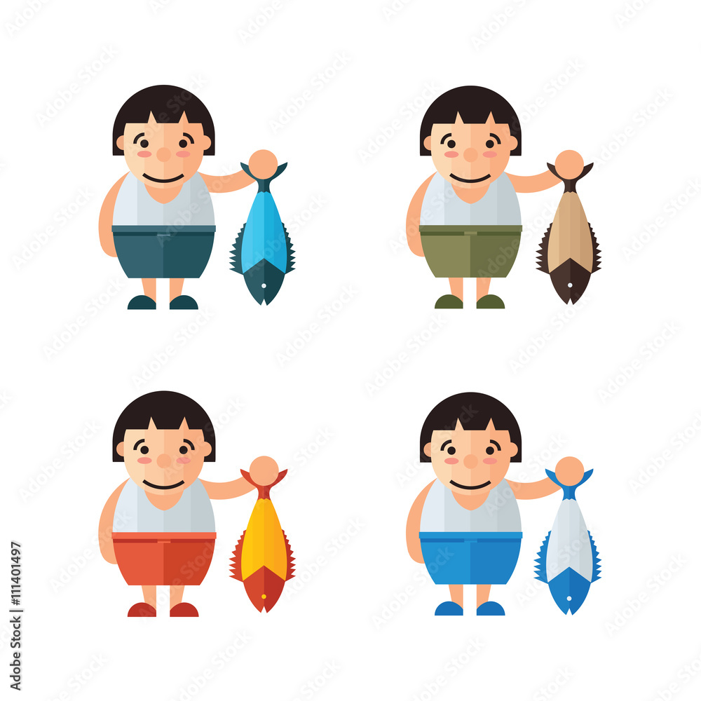 cute vector woman and fish Stock Vector | Adobe Stock
