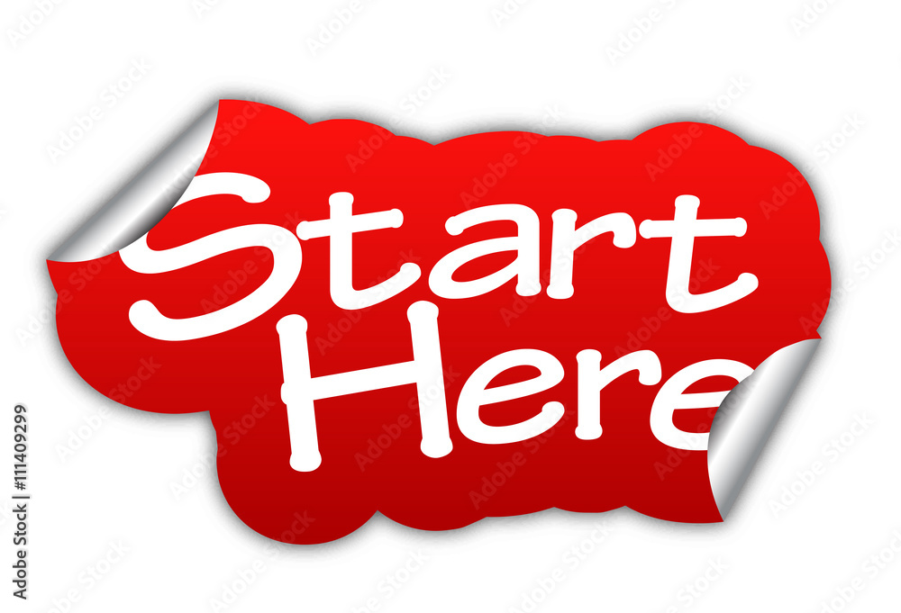 start here, sticker start here, red sticker start here, red vect Stock ...