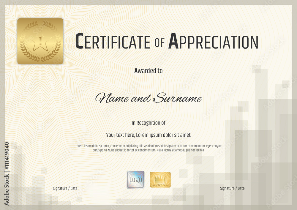 Certificate of appreciation template with gold seal Stock Vector ...