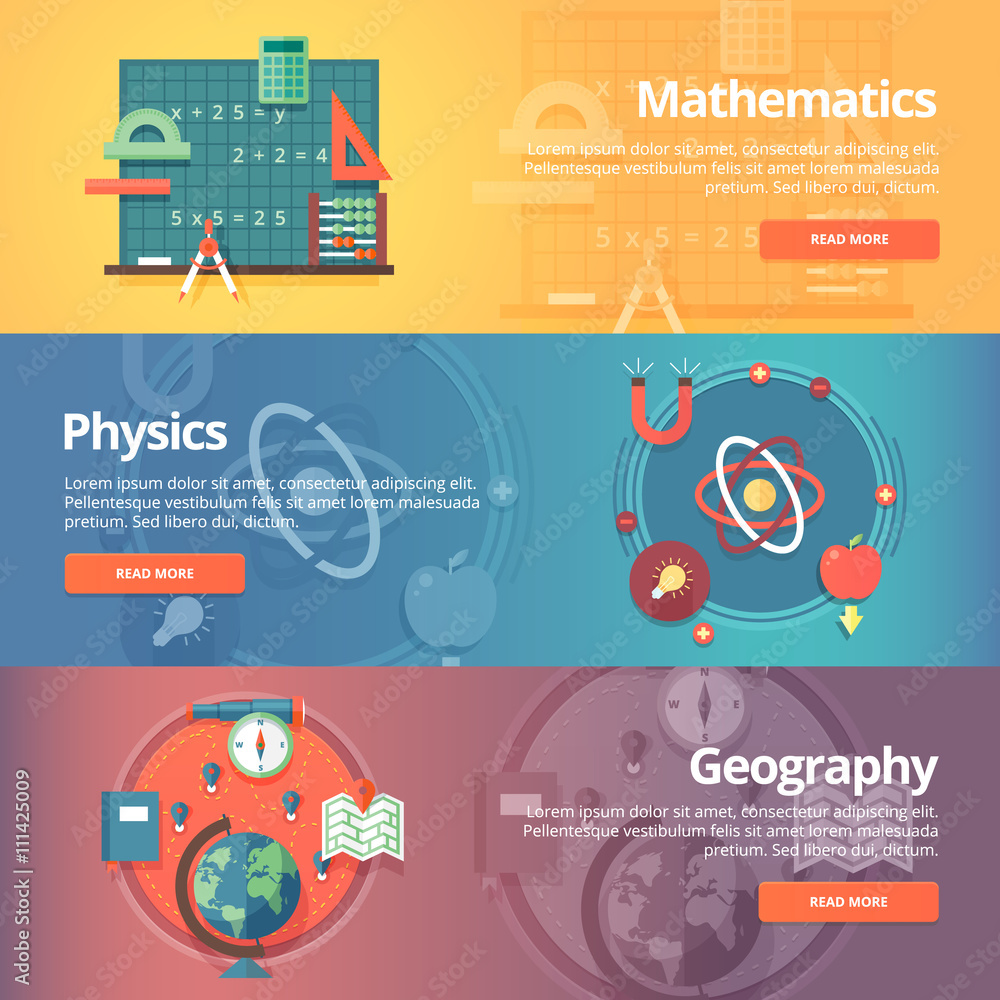 Elementary mathematics. Basic math. Physics subject. Geography science ...