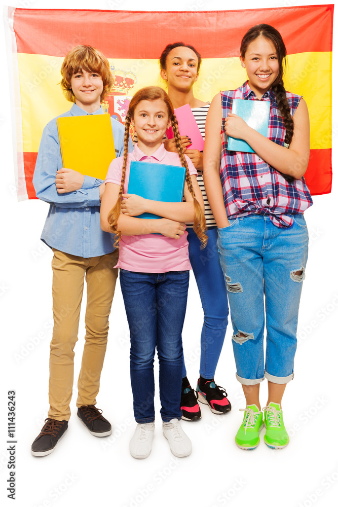 Full-length picture of kids with Spanish flag Stock Photo | Adobe Stock