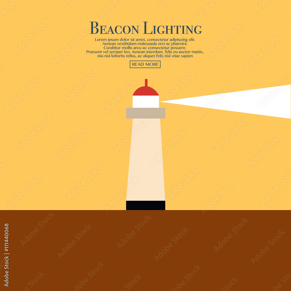 Cartoon flat lighthouses. Searchlight tower for maritime navigational ...