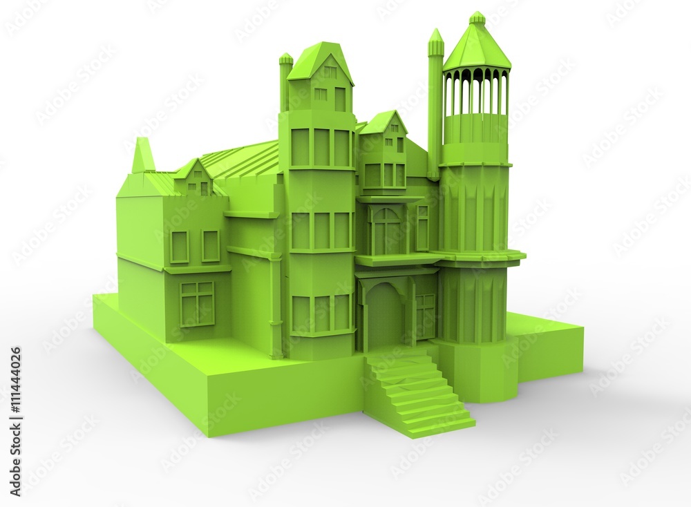 3d illustration of simple mansion. low poly triangles and polygons ...