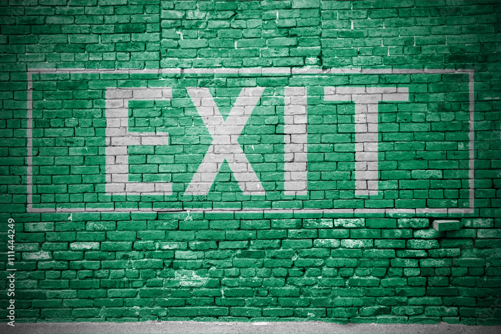Ziegelsteinmauer mit Exit / Notausgang Graffiti Stock Illustration ...