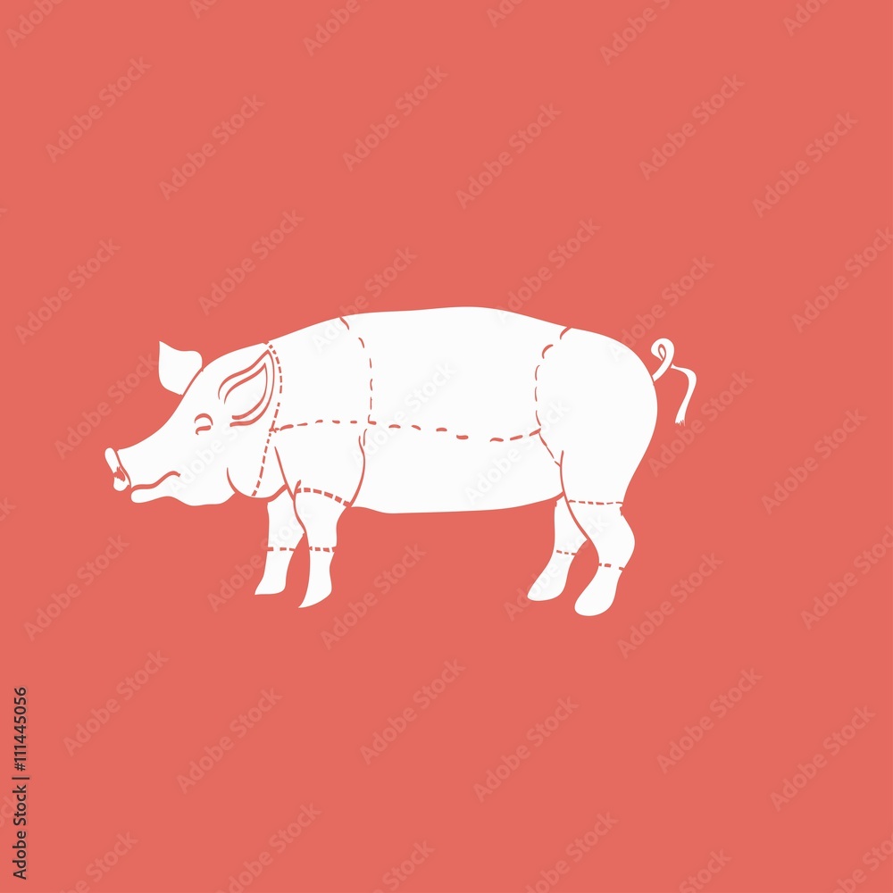 pig icon, vector pig silhouette, isolated butcher shop sign Stock ...