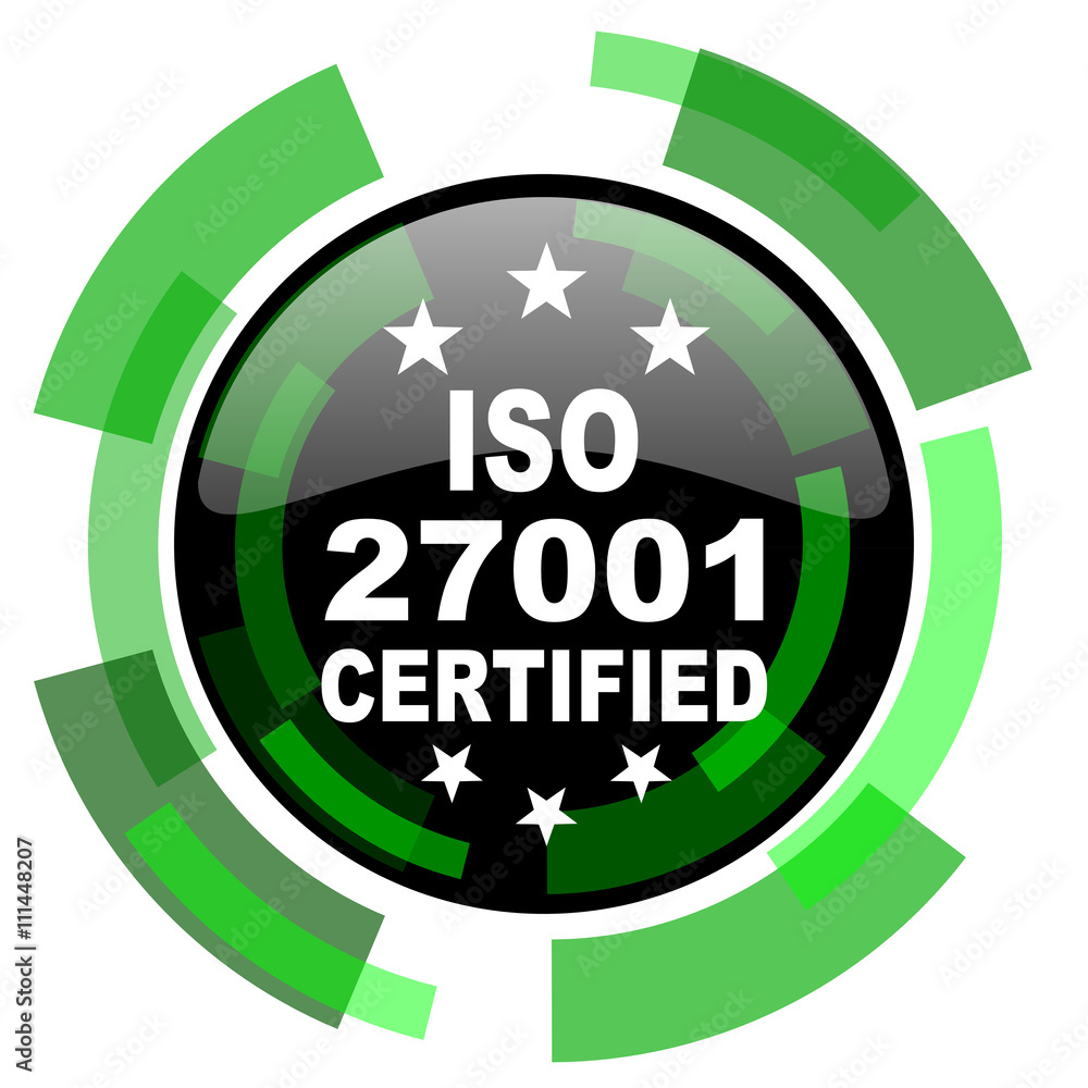 iso 27001 icon, green modern design isolated button, web and mobile app ...