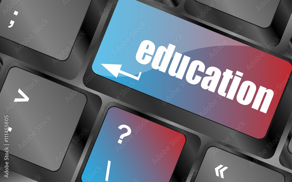 Computer keyboard with key education, internet learn concept vector ...